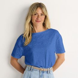 LANDS' END Flammgarn-Shirt mit Stickereien, Damen,  Blau, Baumwolle, by Lands' End