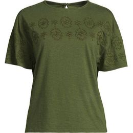 LANDS' END Flammgarn-Shirt mit Stickereien, Damen,  Gr&uuml;n, Baumwolle, by Lands' End