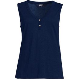 LANDS' END Top aus Leinenmix, Damen,  Blau, Baumwolle/Leinen/Baumwoll-Mischung, by Lands' End