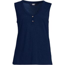 LANDS' END Top aus Leinenmix, Damen,  Blau, Baumwolle/Leinen/Baumwoll-Mischung, by Lands' End