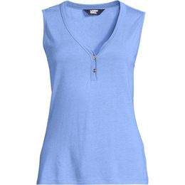 LANDS' END Top aus Leinenmix, Damen,  Blau, Baumwolle/Leinen/Baumwoll-Mischung, by Lands' End