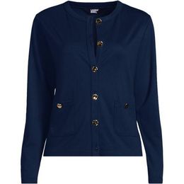 LANDS' END Feinstrick-Cardigan, Damen,  Blau, Polyester/Viskose/Polyester-Mischung, by Lands' End