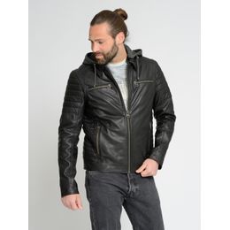 Bikerjacke Maze "42021310", Herren, Gr. L, schwarz, Obermaterial: 100% Lammleder / Futter: 100% Baumwolle / Ärmelfutter: 100% Polyester / Kapuze: 52% Baumwolle; 48% Polyester, Jacken