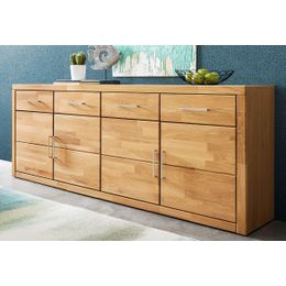 Sideboard Home Affaire, B:200cm H:80cm T:42cm, braun, Holz teilmassiv, Wohnzimmer, Sideboards, "Trondheim,200 cm breit,42 cm tief, Fronten