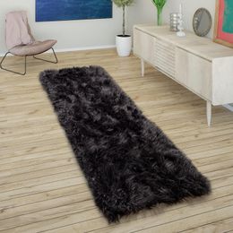 Hochflor-L&auml;ufer Paco Home, B:50cm H:64mm L:150cm, schwarz, Polyester, Teppiche, "Playa 960", L&auml;ufer, Kunstfell, Flokati-Optik, weich und flauschig,