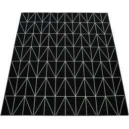 Teppich Paco Home, B:80cm H:4mm L:150cm, schwarz, Polypropylen, Wohnzimmer, Teppiche, "Brugge 224", Flachgewebe, modernes gemetrisches Muster, In-
