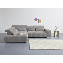 Ecksofa COTTA, B:310cm H:70cm T:225cm, grau, 100% Polyester, Wohnzimmer, Sofas, "Orion L-Form", mit Kopfteilverstellung & 5 Nierenkissen