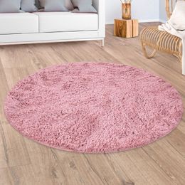 Hochflor-Teppich Paco Home, H:37mm Ø:80cm, rosa, Polyester, Teppiche, "Silky 591", Uni Farben, besonders weich und kuschelig
