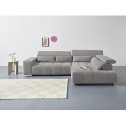 Ecksofa COTTA, B:310cm H:70cm T:225cm, grau, 100% Polyester, Wohnzimmer, Sofas, "Orion L-Form", mit Kopfteilverstellung & 5 Nierenkissen
