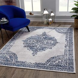 Teppich Sanat, B:80cm H:22mm L:300cm, blau, Kunstfaser, Wohnzimmer, Teppiche, "Evra 7001", Wohnzimmer, Kurzflor, modern, L&auml;ufer