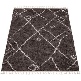 Hochflor-Teppich Paco Home, B:60cm H:44mm L:100cm, grau, Polyester, Teppiche, "Orebro 171", modernes Rauten Muster, besonders weich & kuschelig, mit