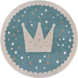 Kinderteppich Hanse Home, H:8mm &Oslash;:140cm, blau, Polypropylen, Teppiche, "Adventures Crown", Spielteppich, fest, Kinderzimmer, Kurzflor, Spielunterlage
