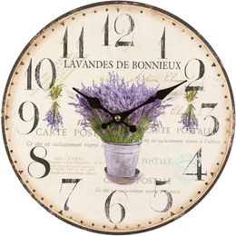 Wanduhr AMBIENTE HAUS, B:28cm H:28cm T:3,5cm, lila, Wohnzimmer, Wanduhren, "Lavendel Wanduhr 28cm"