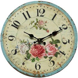 Wanduhr AMBIENTE HAUS, B:28cm H:28cm T:3,5cm, bunt, Wohnzimmer, Wanduhren, "Rosen Wanduhr 28cm"