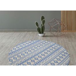 Teppich Kayoom, B:120cm H:8mm L:120cm, blau, Polyester, Wohnzimmer, Teppiche, "Sunny 210", Besonders pflegeleicht. Im Innen- und Au&szlig;enbereich