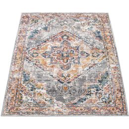 Teppich Paco Home, B:60cm H:8mm L:100cm, grau, Polyester, Polypropylen, Wohnzimmer, Teppiche, "Herbete 735", Kurzflor, Orient-Optik, Vintage Design,