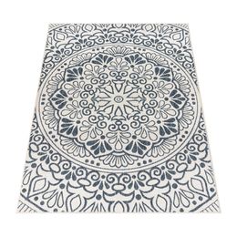 Teppich Paco Home, B:60cm H:4mm L:100cm, blau, Polypropylen (PP), Wohnzimmer, Teppiche, "Coco 205", Flachgewebe, Paisley Muster, In- und Outdoor