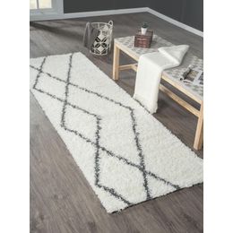 Hochflor-L&auml;ufer, B:80cm H:37mm L:250cm, beige, MyFlair M&Ouml;BEL & ACCESSOIRES, Polypropylen (PP), Teppiche, "My Shaggy Raute", Shaggy, Scandi Rauten