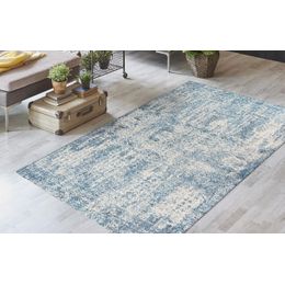 Teppich Kayoom, B:80cm H:13mm L:150cm, blau, Baumwolle, Wohnzimmer, Teppiche, "Percy 200"