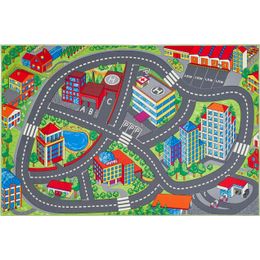 Kinderteppich ANDIAMO, B:100cm H:5mm L:150cm, bunt, Obermaterial: 100% Polyester, Teppiche, "Street", Straßen-Spiel-Teppich, weiche Spielunterlage,