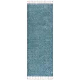 Hochflor-Teppich Carpet City, B:80cm H:30mm L:300cm, blau, Kunstfaser, Teppiche, "Pulpy 100", L&auml;ufer, weich, mit Fransen, uni, viele Gr&ouml;&szlig;en,