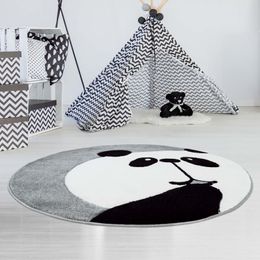 Kinderteppich Carpet City, H:13mm Ø:160cm, grau, Kunstfaser, Teppiche, "Bueno Kids 1389", Spielteppich, Panda-Bär, 3D-Effekt, Weicher Flor,