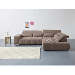 Ecksofa COTTA, B:310cm H:70cm T:225cm, grau, 90% Polyester, 10% Polyamid, Wohnzimmer, Sofas, "Orion L-Form", mit Kopfteilverstellung & 5 Nierenkissen