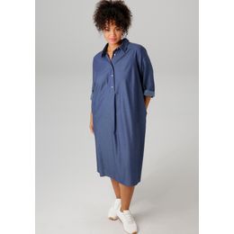 ANISTON PLUS Damen Jeanskleid, blau, Gr. 54, unifarben, Web, Obermaterial: 100% Baumwolle, Kleider, mit Hemdkragen