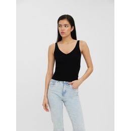 V&eacute;ro Moda VERO MODA Damen Stricktop "VMGLORY SL RIB TOP", schwarz, Gr. M, unifarben, Feinstrick, Obermaterial: 80% Viskose, 20% Nylon, Tops