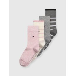 Socken Tommy Hilfiger "TH KIDS SOCK 4P BRETON STRIPE ECOM", Damen, Gr. 31-34, rosa (middle grau melange, pink), Obermaterial: 76% Baumwolle, 23% Polyamid, 1% Elasthan, mehrfarbig, Socken