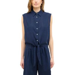 Mustang Damen Kurzarmbluse "Damen Style Arvada", blau, Gr. 44, unifarben, Cr&ecirc;pe, 100% Baumwolle, Blusen
