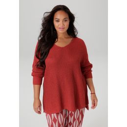 ANISTON PLUS Damen Strickpullover, rot, Gr. 46, unifarben, Strick, Obermaterial: 100% Polyacryl, Pullover, im dezenten Ajour-Strickmuster