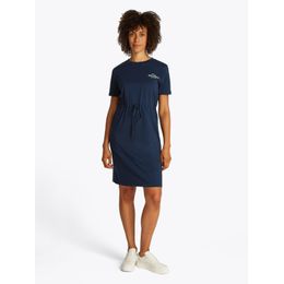 Tommy Hilfiger Damen Shirtkleid "HILFIGER TEE DRESS", blau, Gr. S, unifarben, Jersey, Obermaterial: 100% Baumwolle, Kleider, mit Logo