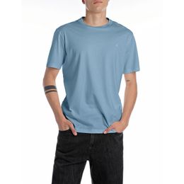 Replay Herren T-Shirt "mit Logostickerei auf der Brust"grigio medio, Gr. S, unifarben, Jersey, Obermaterial: 100% Baumwolle, Shirts