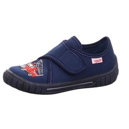 Superfit Jungen Hausschuh "Bill WMS: Mittel", Gr. 23, blau, Textil, bestickt, Schuhe, Kindergarten Schuh im Jeans-Look, Größenschablone zum Download