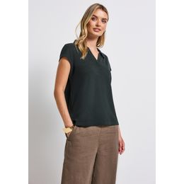 Poloshirt Street One, Damen, Gr. 36, gr&uuml;n (pine grove gr&uuml;n), Stoff, 49% Viskose, 46% Polyester, 5% Elasthan, unifarben, normal normal, hoch geschlossener Ausschnitt, abgesteppt, Shirts, aus elastischem Materialmix