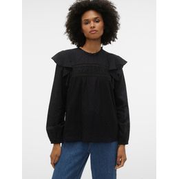 V&eacute;ro Moda VERO MODA Damen Spitzenbluse "VMTRINE LS LACE TOP WVN GA NOOS", schwarz, Gr. M, unifarben, Web, Obermaterial: 100% Baumwolle, Blusen