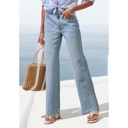Lascana Damen Weite Jeans, blau, Gr. 38, unifarben, Denim/Jeans, Obermaterial: 100% Baumwolle, Jeans, mit hohem Bund und 5-Pocket-Style, Wide-Leg