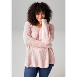 ANISTON PLUS Damen Strickpullover, rosa, Gr. 46, unifarben, Strick, Obermaterial: 100% Polyacryl, Pullover, im dezenten Ajour-Strickmuster