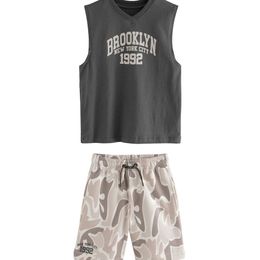 next Set: Tanktop und Shorts Jungen Gr&ouml;&szlig;e 110 creme / schlammfarben / dunkelgrau