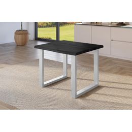 Esstisch 80x80 cm Baumkante Holz Grau-Optik U-Gestell Metall silber JULIUS