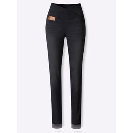 WITT Damen Stretch-Jeans mit &uuml;berlappendem Bund, black denim, Gr&ouml;&szlig;e 19