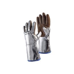 JUTEC Hitzeschutzhandschuhe 5-Finger,Universalgr.natur/silb Leder EN388,EN407 Kat.III (H05LA238-W2)