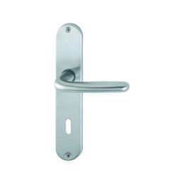 Hoppe Cardiff E1850Z/302 VA F69 OB Langschildgarnitur 72mm DIN L/R aus Edelstahl matt gebürstet mit Drücker/Rosette/Schild/Schließzylinder für Haustüren, 2423656)