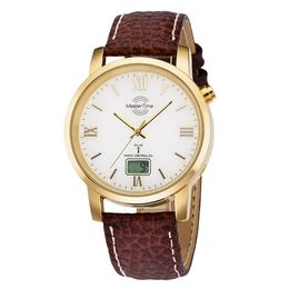 Funkuhr MASTER TIME, braun, Armbanduhren, Herren, Armbanduhr, Quarzuhr, Herrenuhr, Datum, Lederarmband, Langzeitbatterie