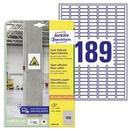 Avery-Zweckform L7871-20 Kraftkleber-Etiketten 25.4 x 10 mm Papier Wei&szlig; 3780 St. Permanent haftend, Stark haftend Tintenstrahldrucker, Laserdrucker,