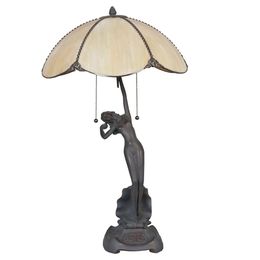 Clayre & Eef Tiffany Tischlampe Ø 41x70 cm Beige Braun Glas