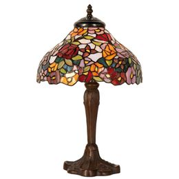 Clayre & Eef Tiffany Tischlampe Ø 26x40 cm Braun Rot Glas Blumen