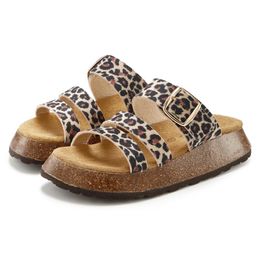 French Connection Pantolette Mule, Sandale, offener Schuh aus Leder mit Korkfußbett leo 42 42 Modische Pantolette mit Plateausohle