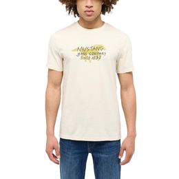 Mustang Kurzarmshirt »Herren T-Shirt« offwhite L L Lockerer Schnitt
